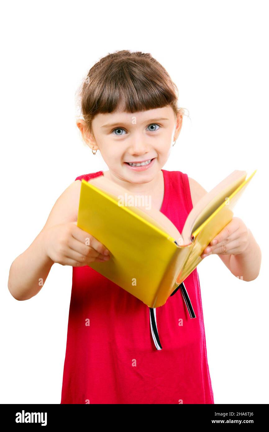 Little Girl with a Book Isolated on the White Background Stock Photo ...
