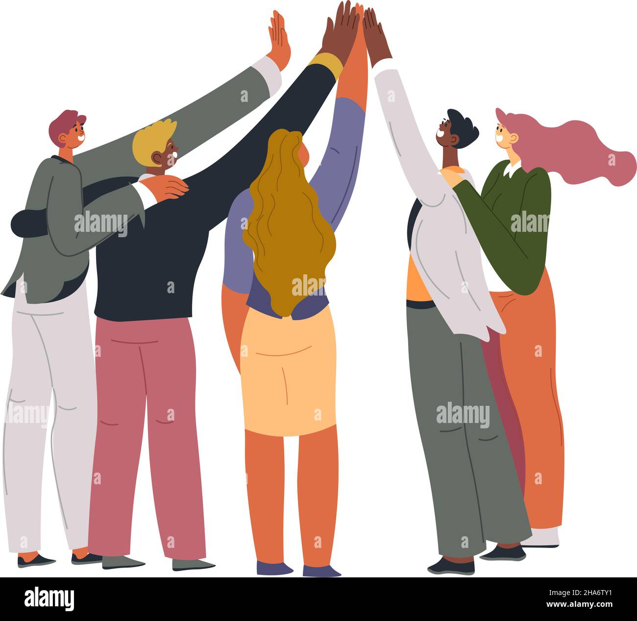 Cheerful people, colleagues employers or students giving high five and ...