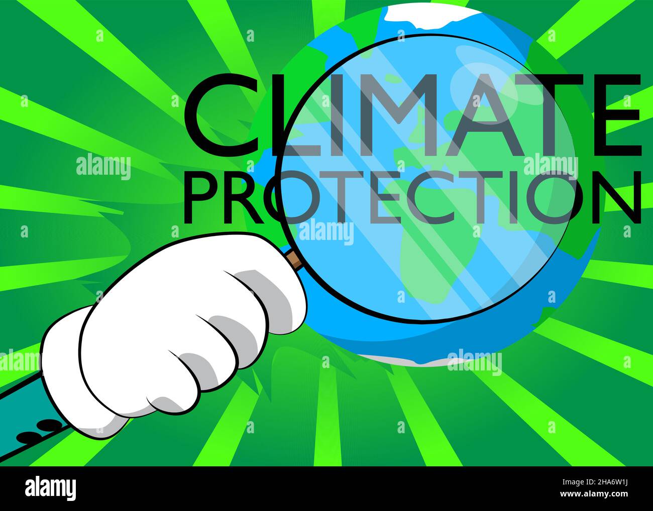 Climate protection text under magnifying glass illustration on comic ...