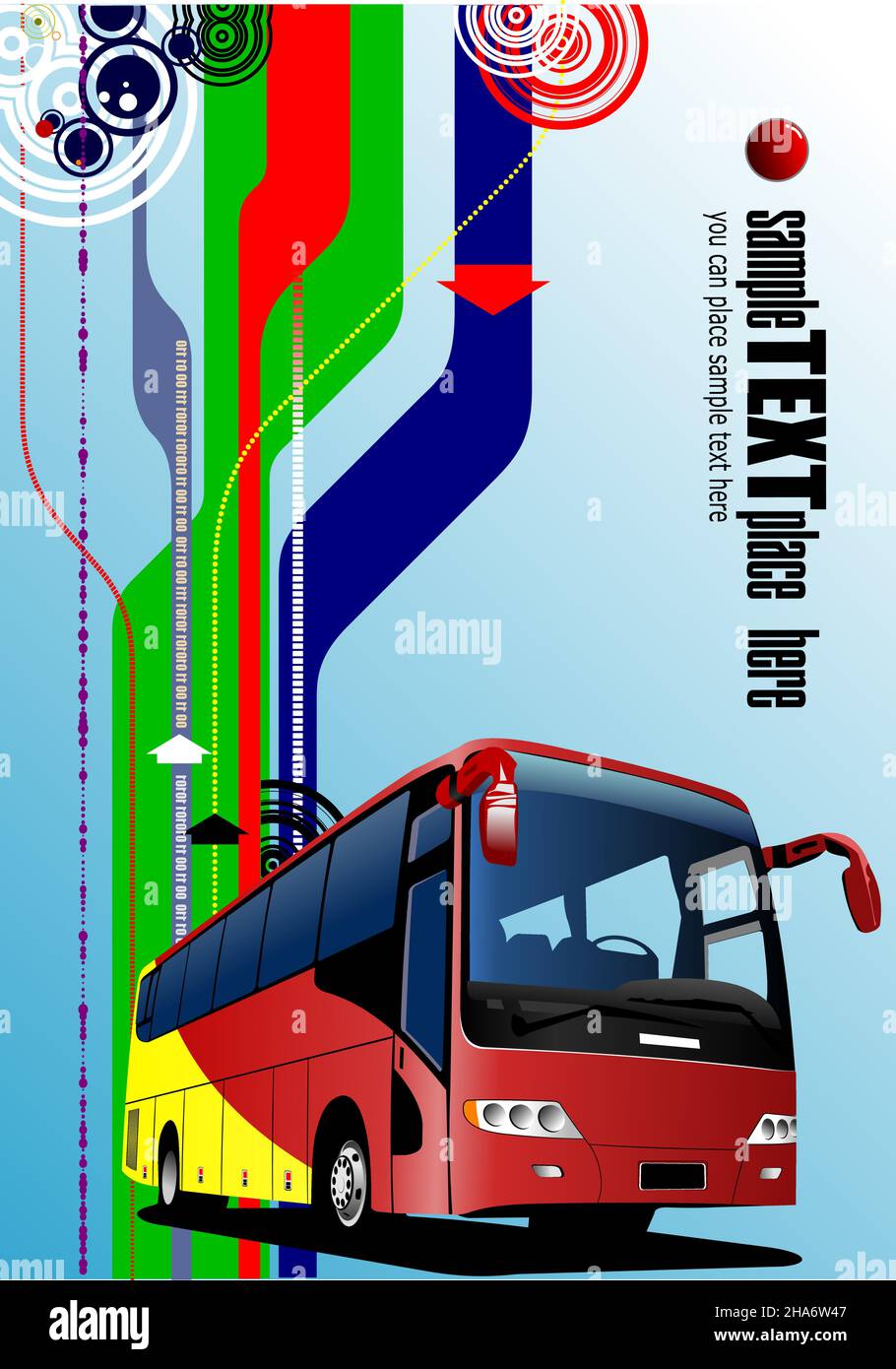 Red-yellow City bus on the road. Coach. Vector 3d illustration Stock ...