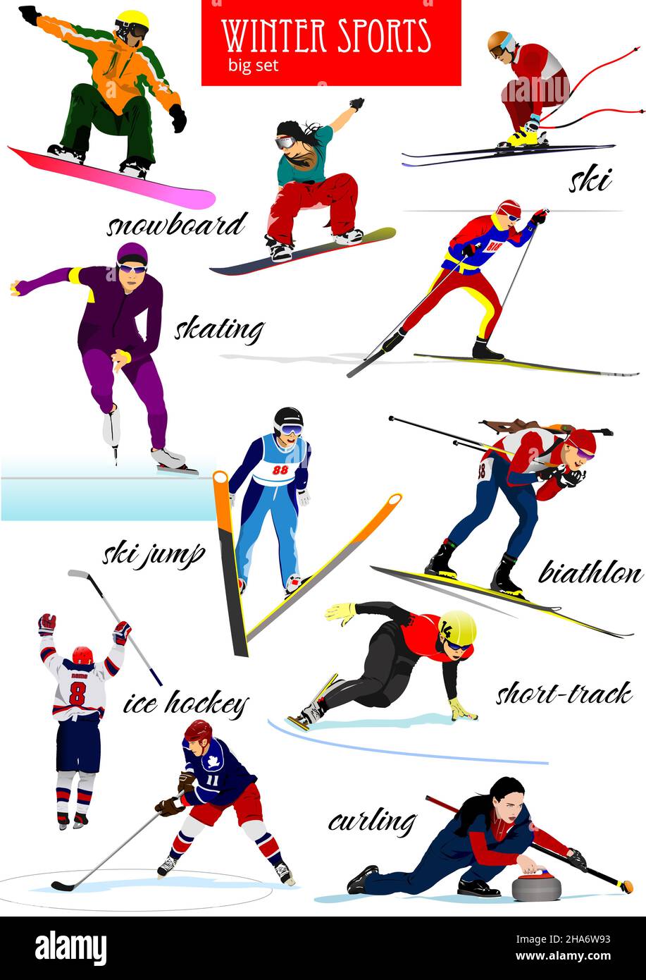 Big set of Winter sports. Vector 3d illustration Stock Vector Image ...