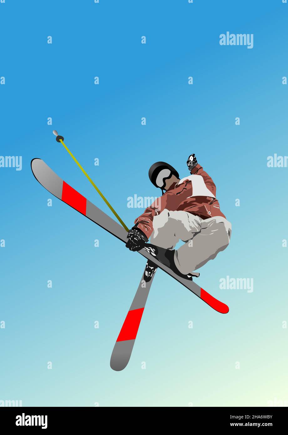 Slopestyle freestyle. Ski. 3d vector color illustration Stock Vector ...