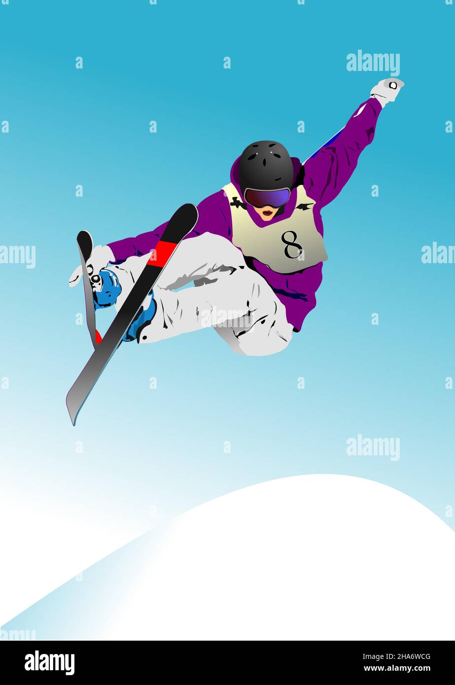 Slopestyle freestyle. Ski. 3d vector color illustration Stock Vector ...