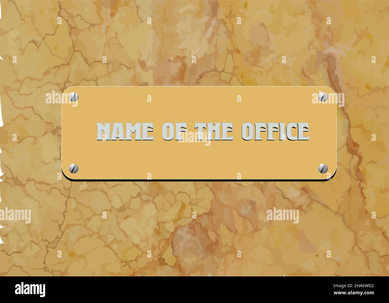 Signboard of the office on marble texture background. 3d vector color ...