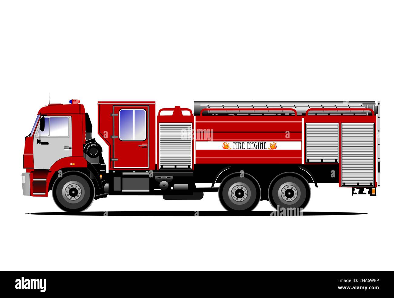 Fire engine and fireman isolated on background. Vector illustration ...
