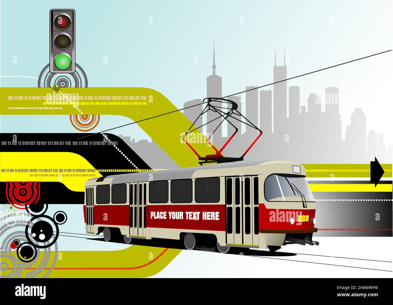 Abstract hi-tech background with tram image. Vector 3d illustration ...