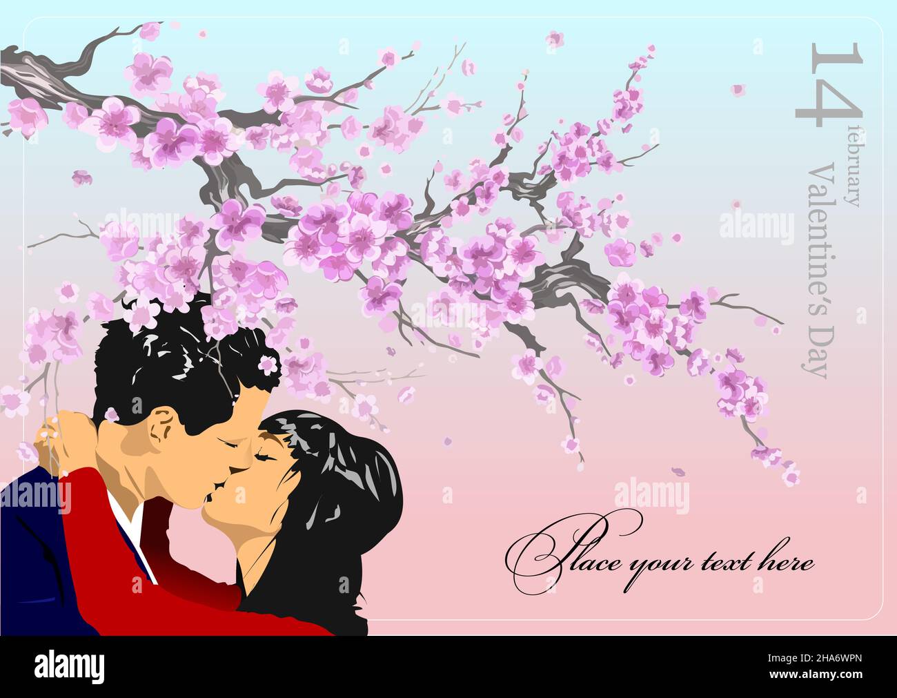Valentine`s Day Greeting Card with kissing couple. Vector 3d ...