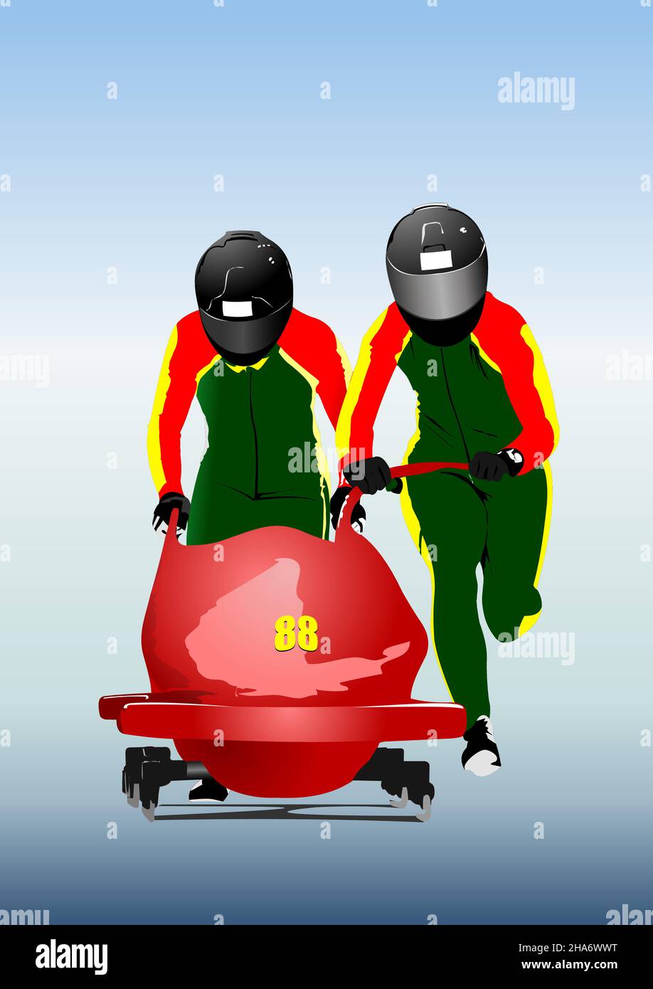 Two men team bobsleigh. 3d vector color illustration Stock Vector Image ...