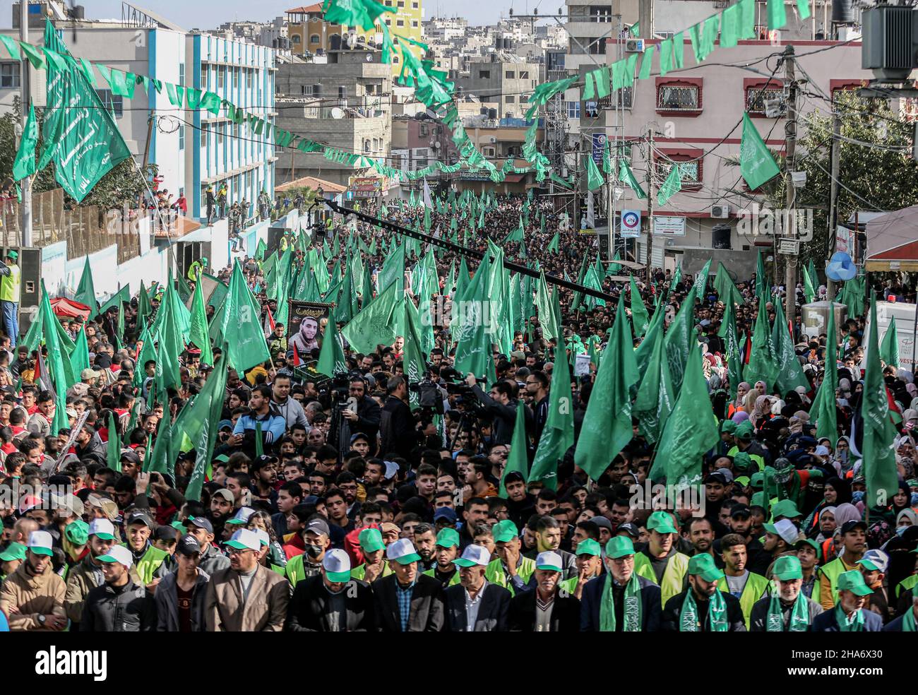 Hamas supporters are seen during a rally to mark the resistance ...