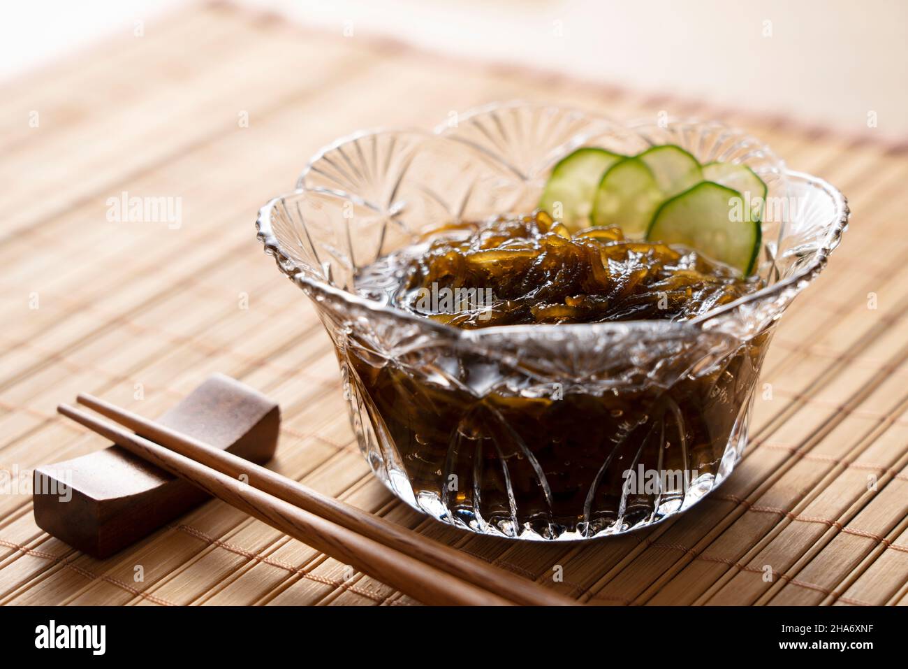 Mozuku placed on a bamboo wanchong mat. The image of Japanese food ...