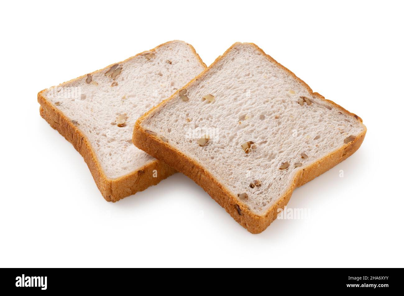 Walnut squares of bread placed on a white background Stock Photo - Alamy