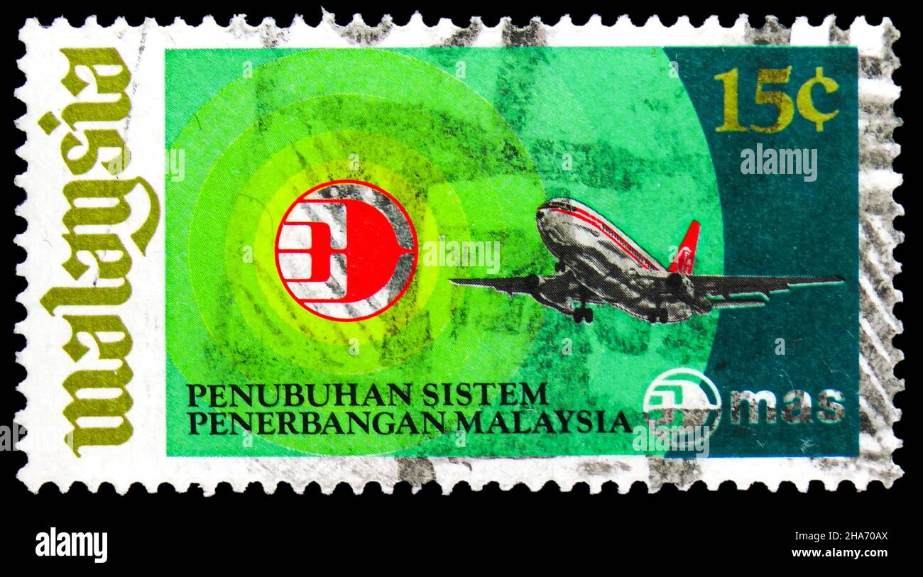 MOSCOW, RUSSIA - NOVEMBER 4, 2021: Postage stamp printed in Malaysia ...