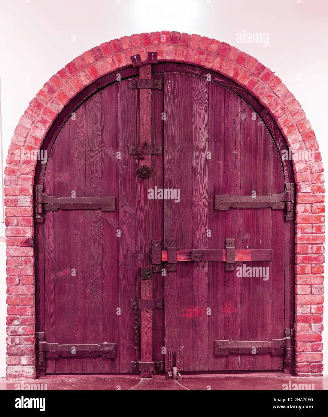 Archways and closed timber door of a modern architectural structure in ...