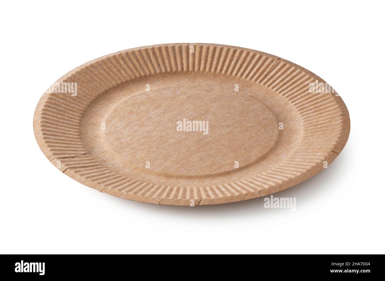 Disposable brown paper plates set against a white background Stock ...