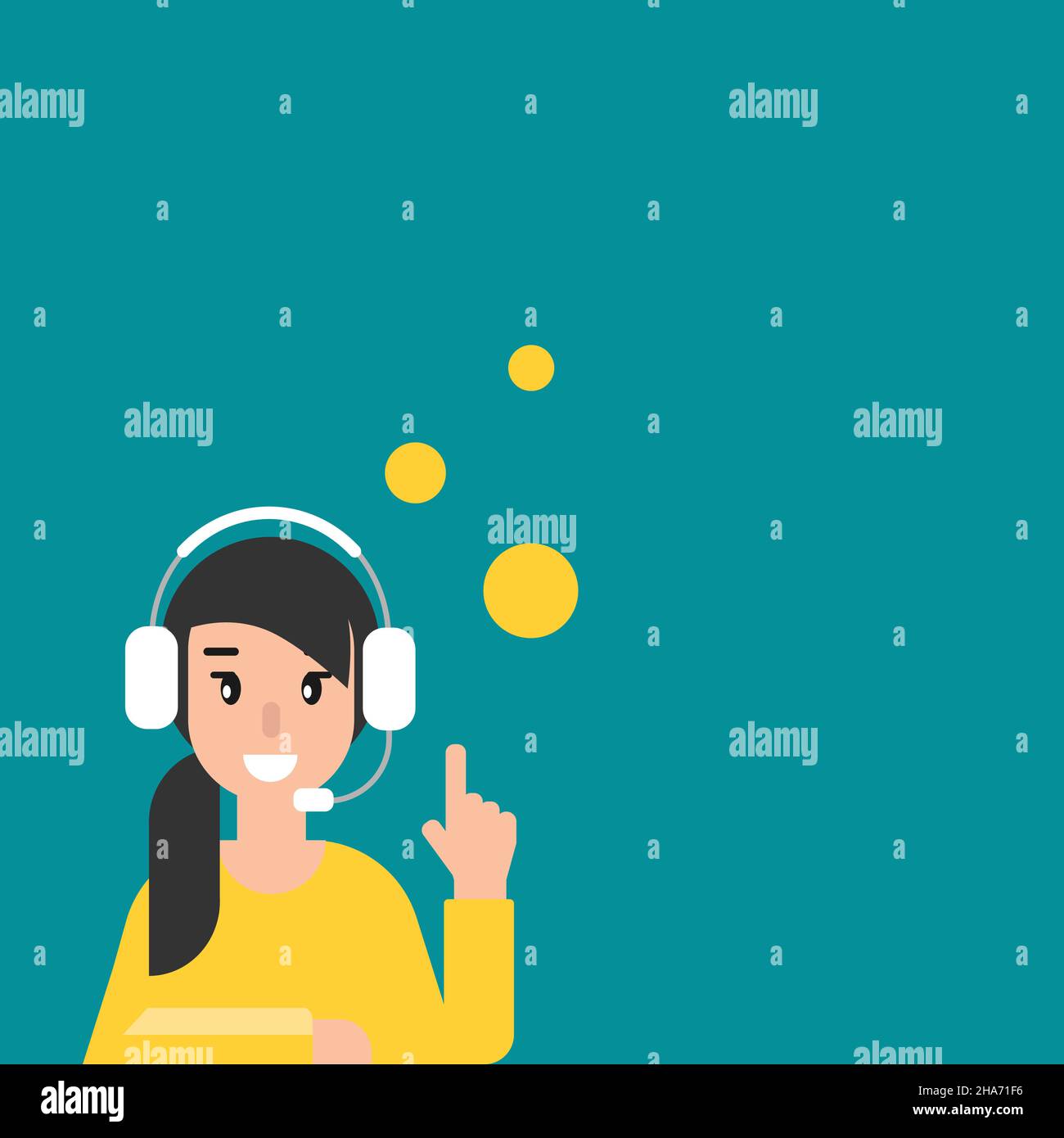 Happy operator with bubbles, headphones and microphone. flat vector ...