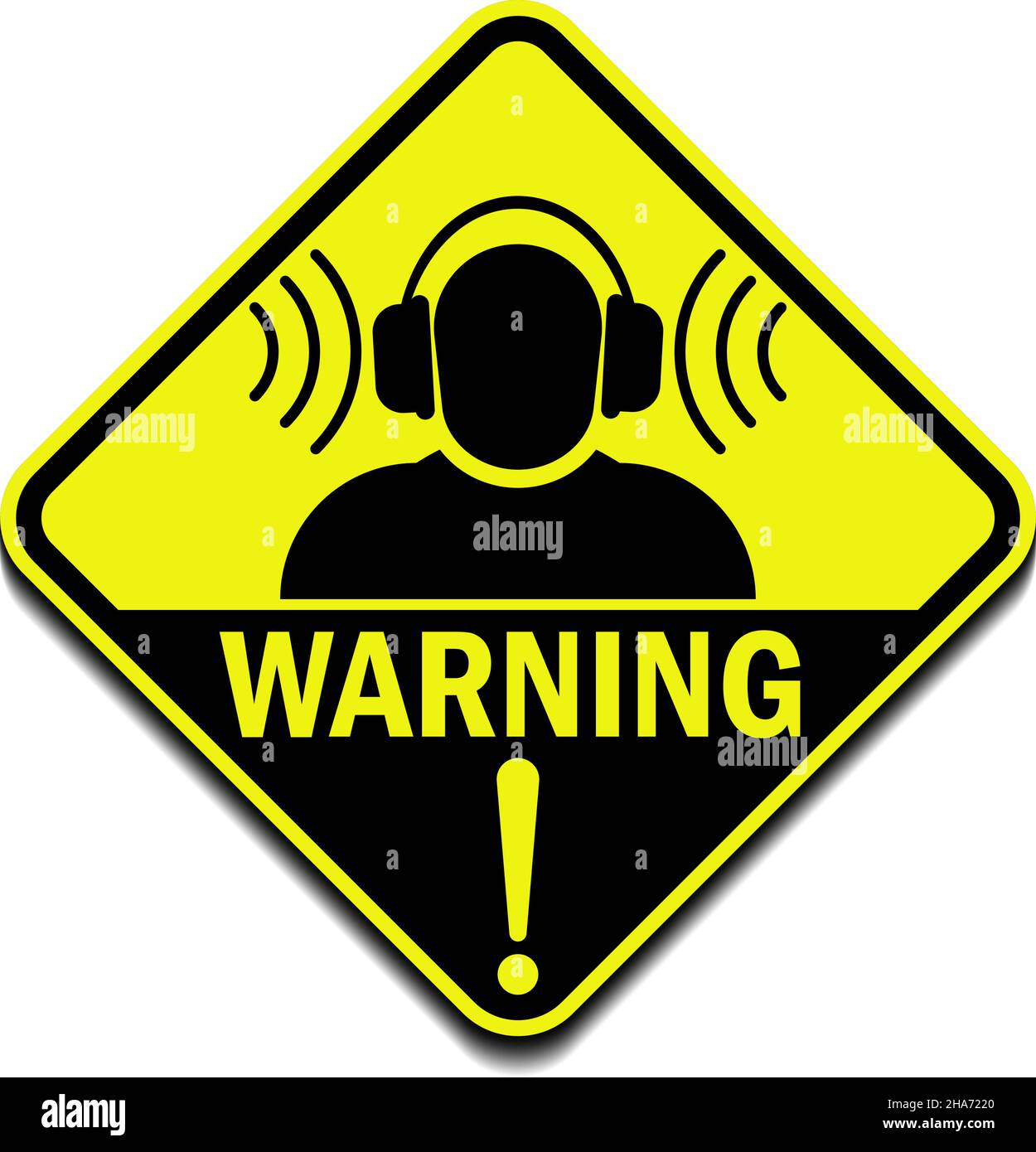 Warning sign high noise levels. Wear earmuffs or earplugs sign, square ...