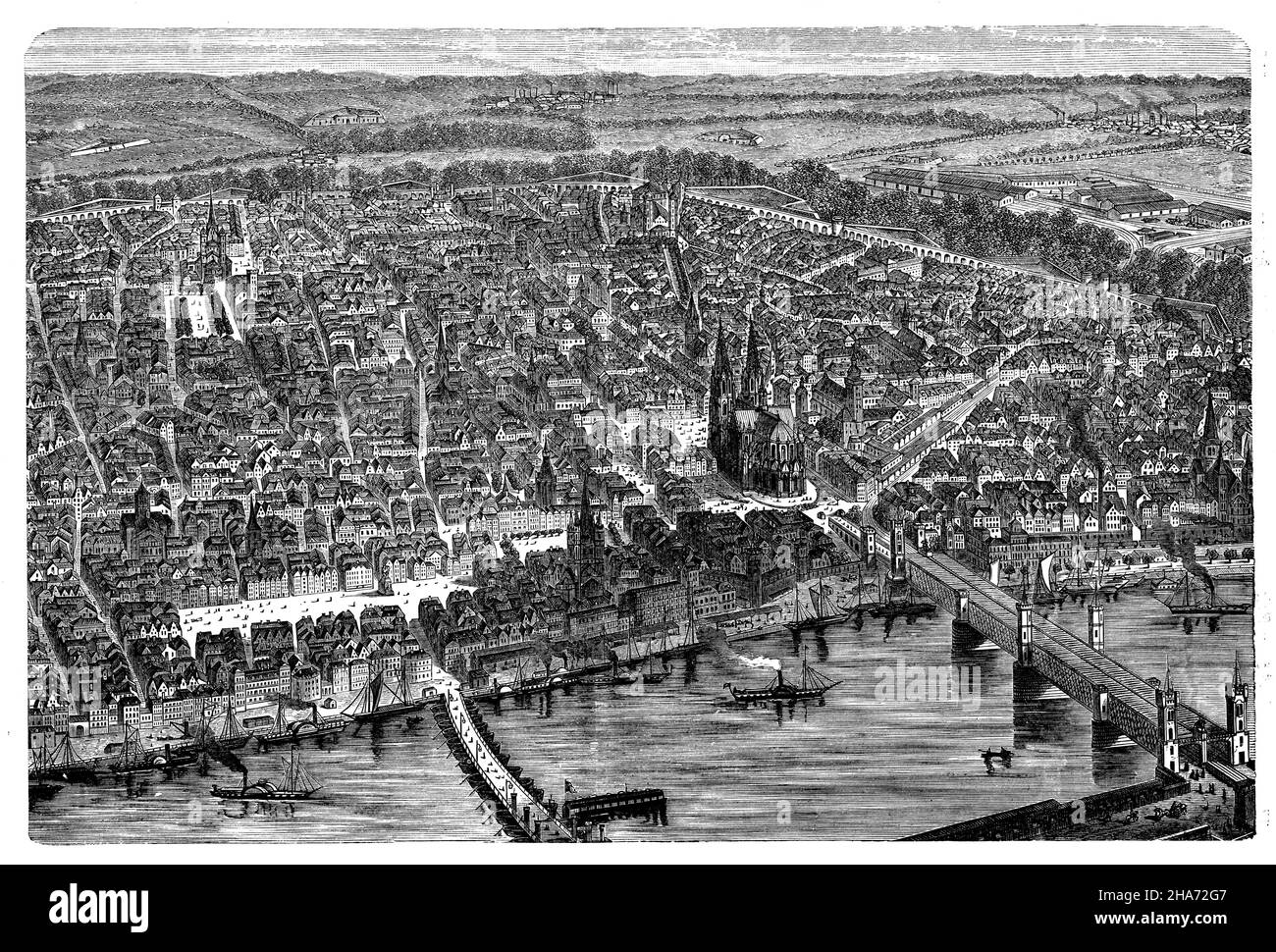 Bird's eye view of Cologne, , (encyclopedia, 1893 Stock Photo - Alamy