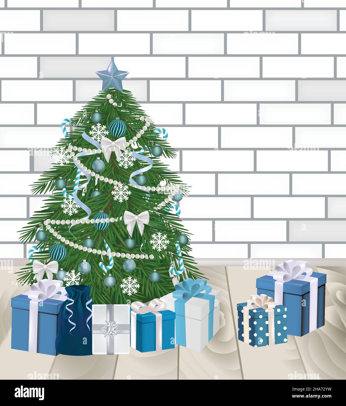 Christmas tree decorated with gift box, vector Stock Vector Image & Art ...