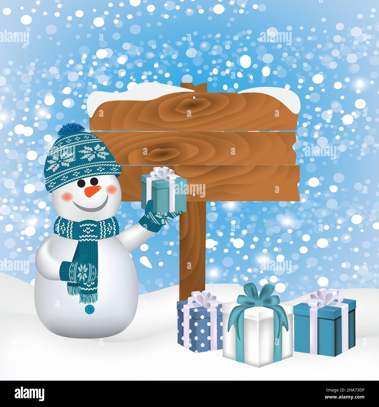 Cute snowman with wooden sign. vector Stock Vector Image & Art - Alamy