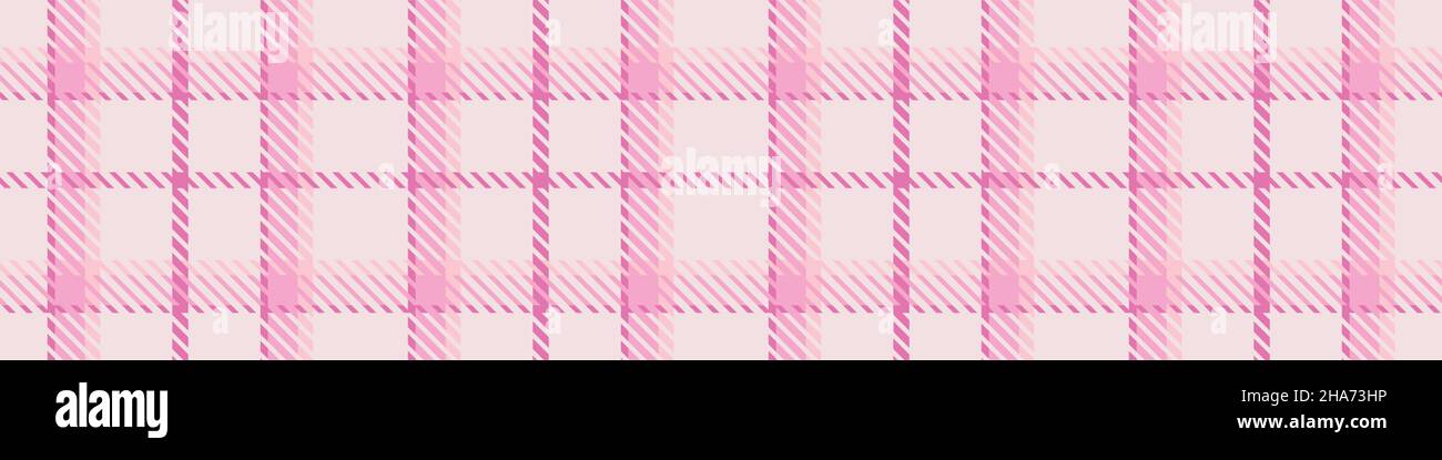 Girly pink seamless plaid vector border. Gingham bright color checker ...