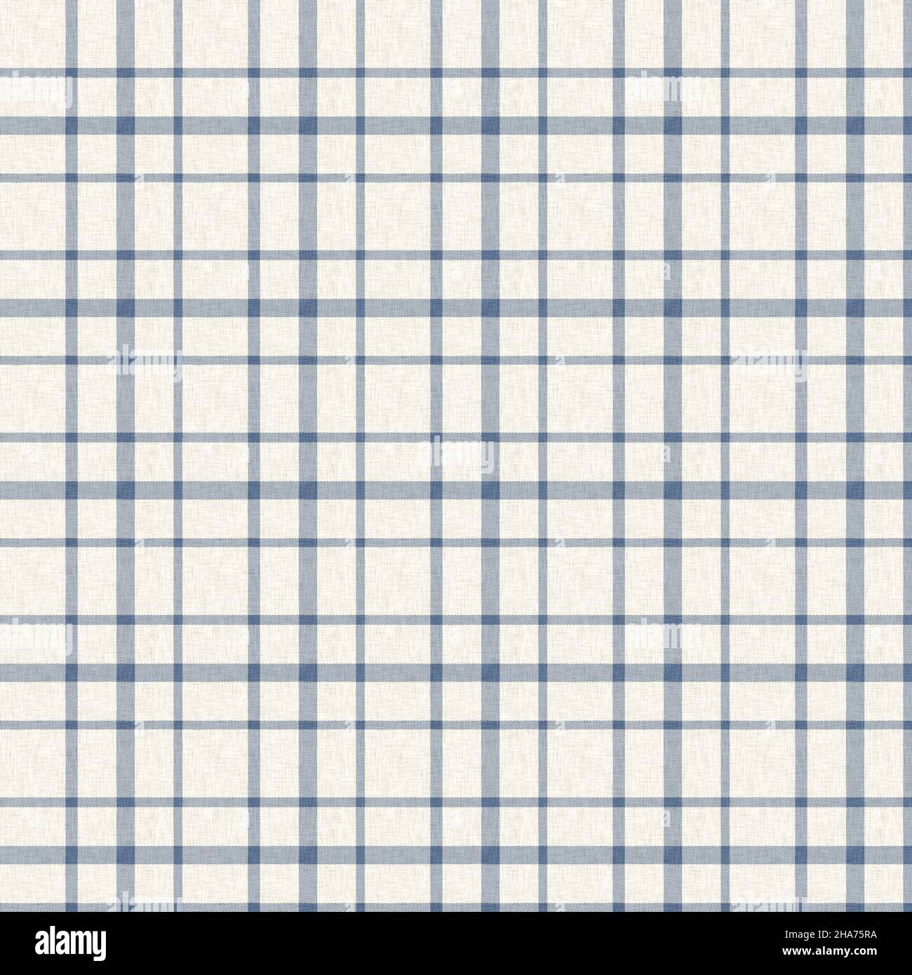 French farmhouse woven blue plaid check seamless linen pattern. Rustic ...