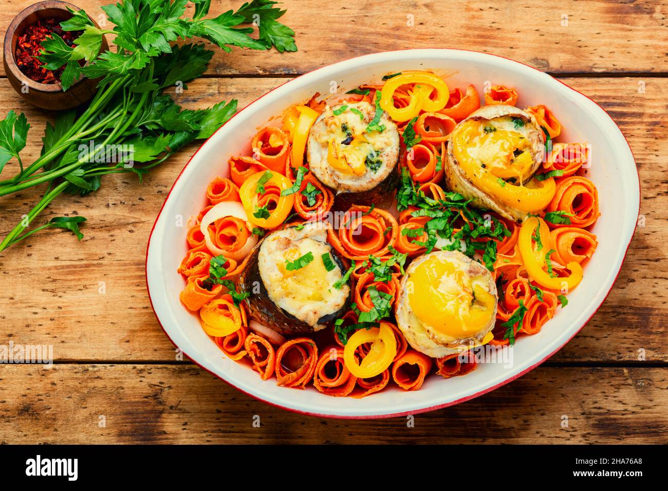 Fish rolls from fish mince. Banquet food.Minced fish appetizer Stock ...