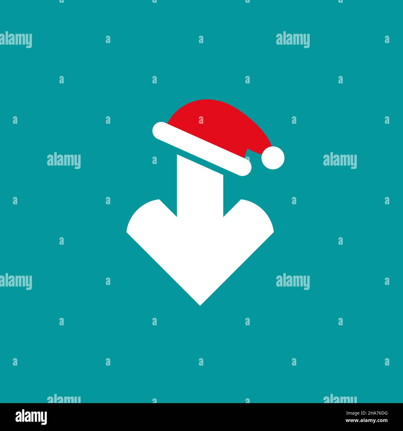 White down arrow with Christmas Santa Hat. Vector icon isolated on ...