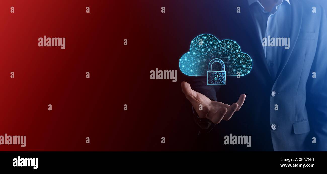 Cloud technology. Polygonal wireframe cloud storage sign with padlock ...