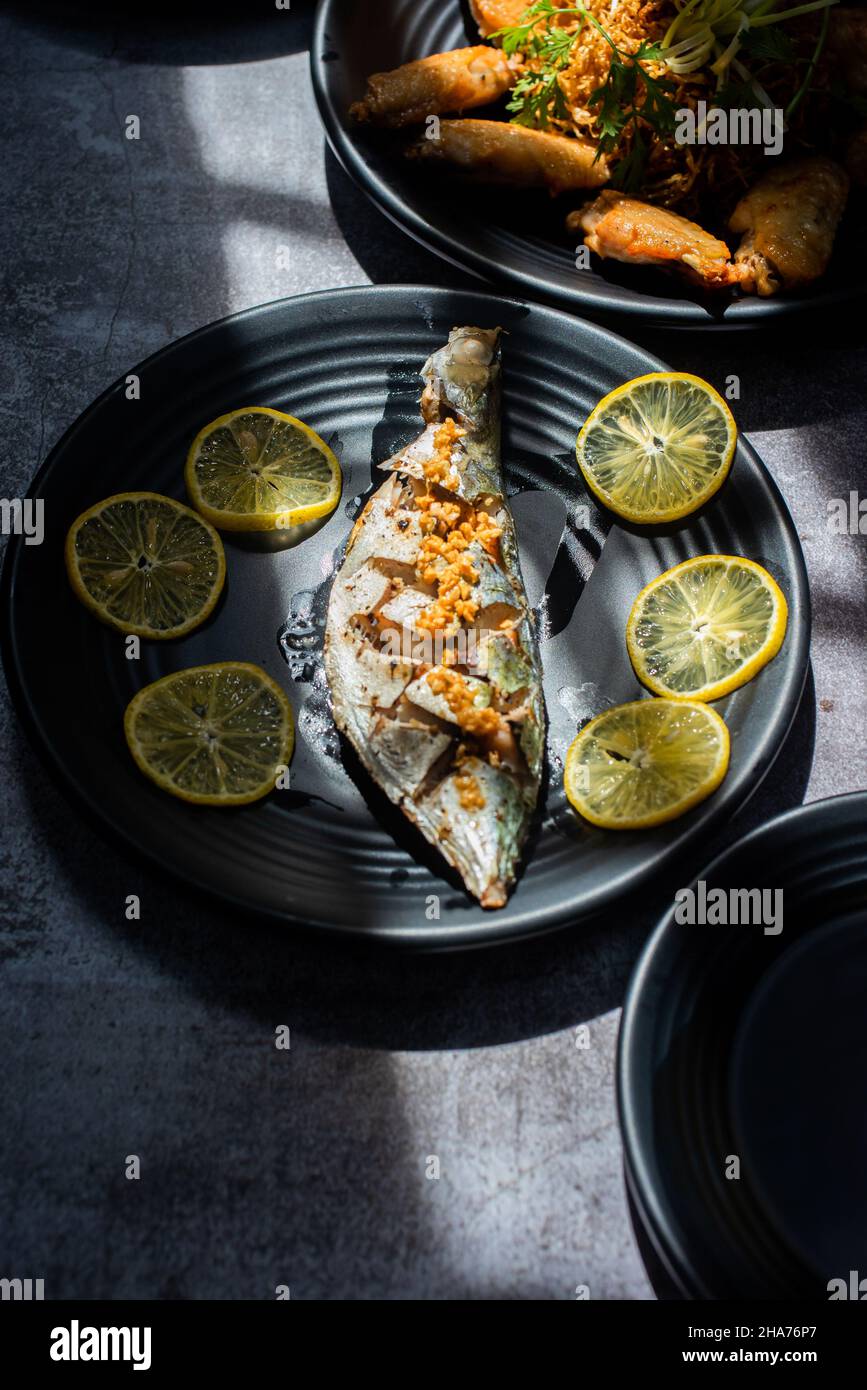 Steamed Rastrelliger kanagurta with garlic main ingredients include ...