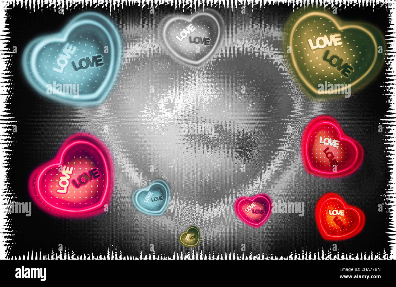 Heart-shaped set different color on abstract background for a Valentine ...