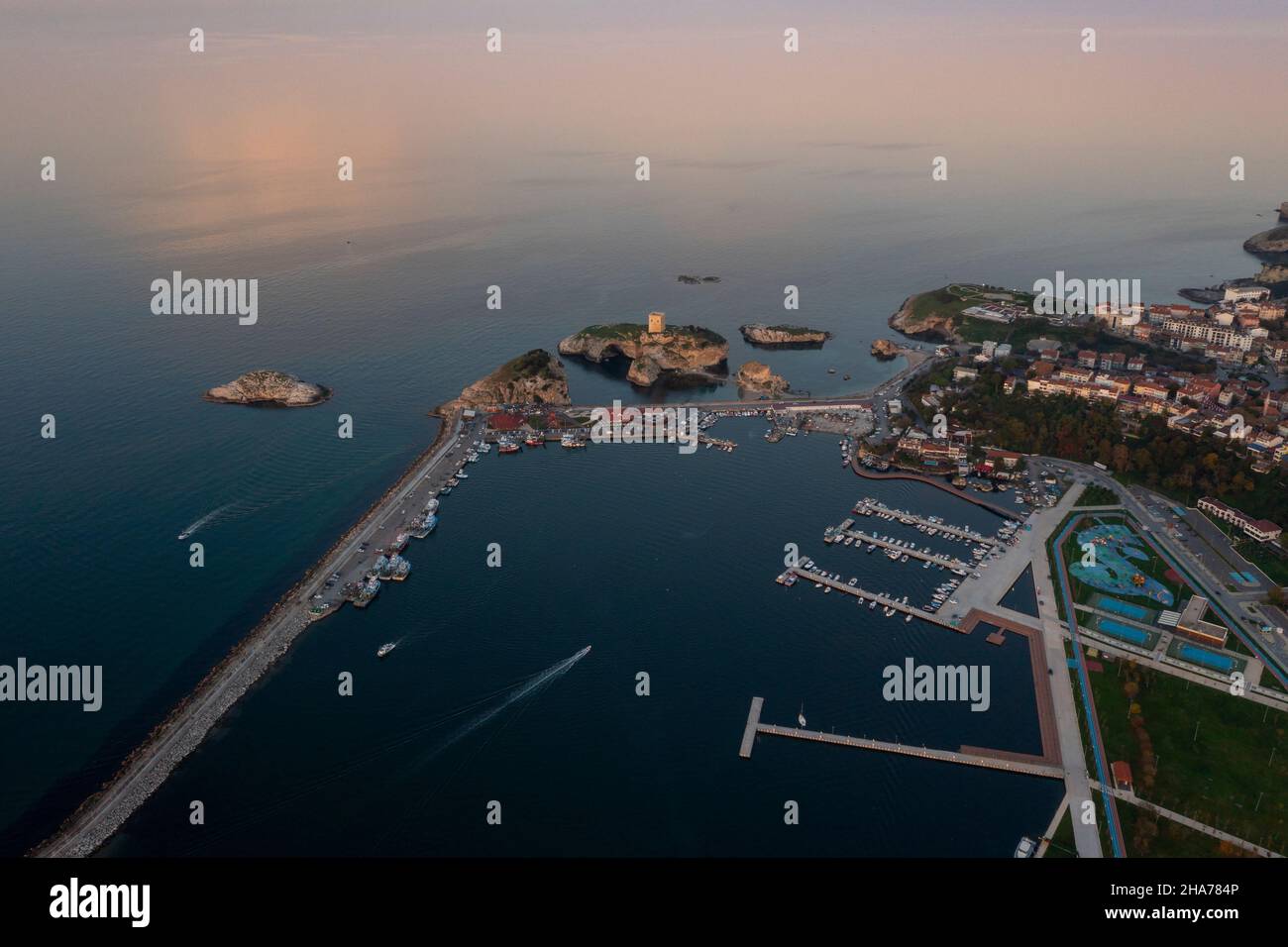 drone shooting sile castle and its surroundings, sile, istanbul, turkey ...