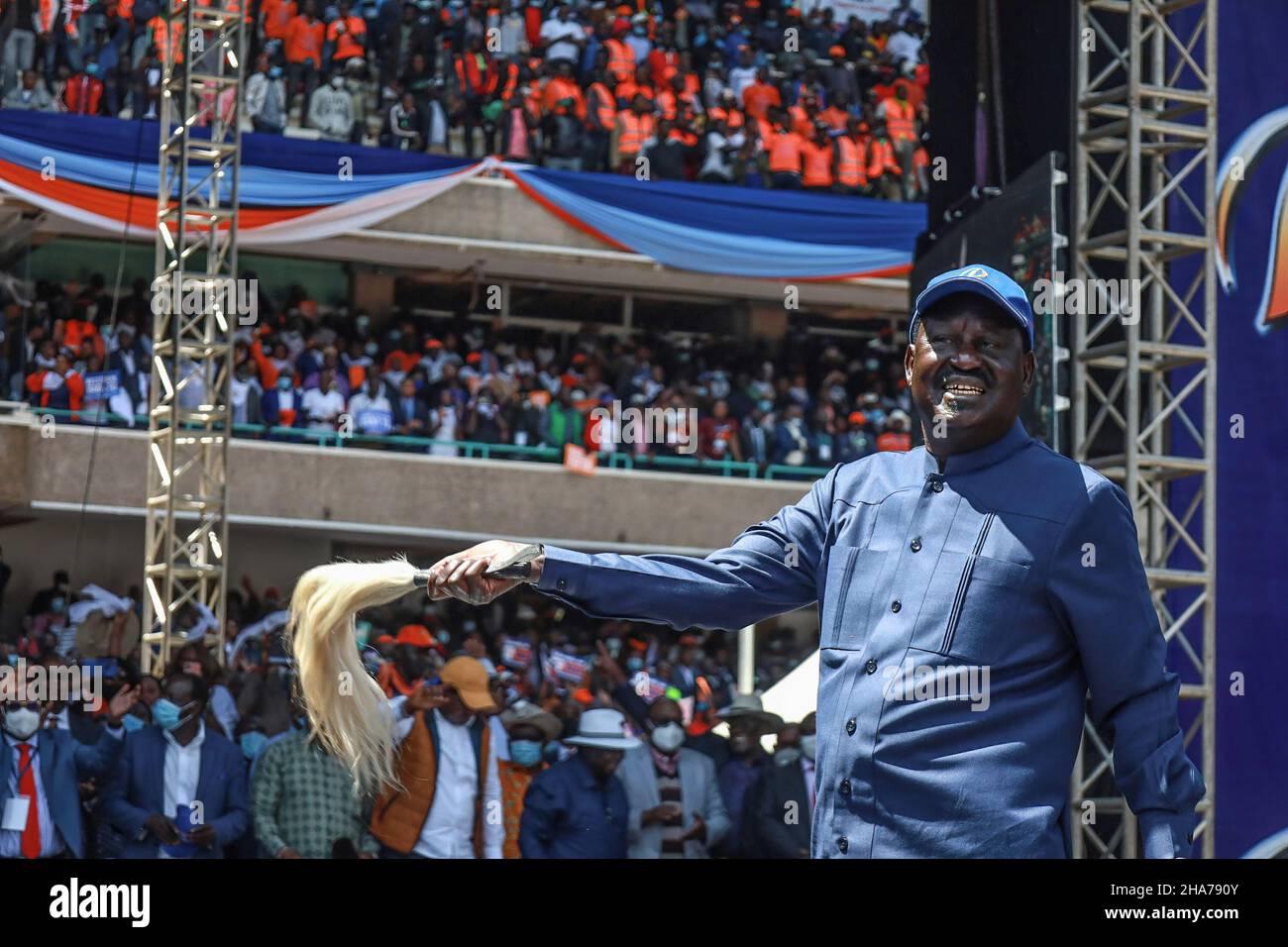 Former Prime Minister, Raila Odinga, arrives at the Kasarani National ...
