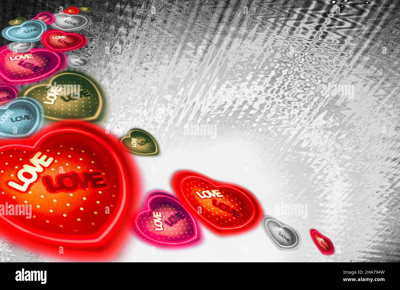 Heart-shaped set different color on abstract background for a Valentine ...