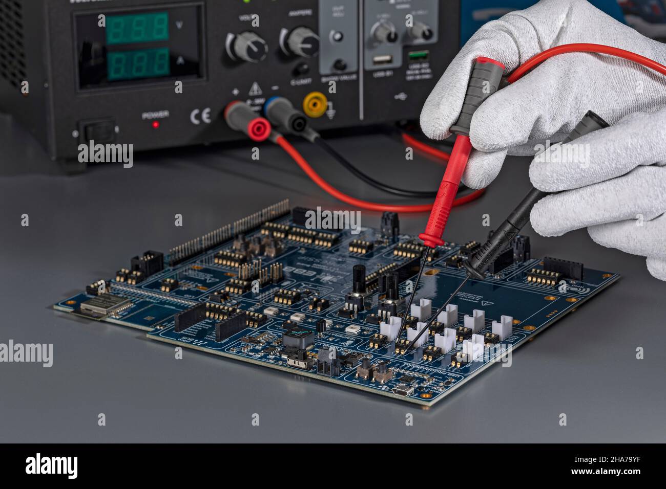 Detail of electronic measuring on a work bench in laboratory Stock ...
