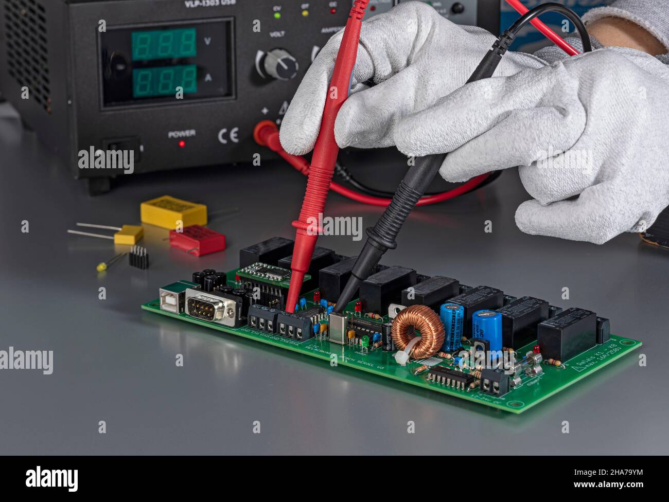 Detail of electronic measuring on a work bench in laboratory Stock ...