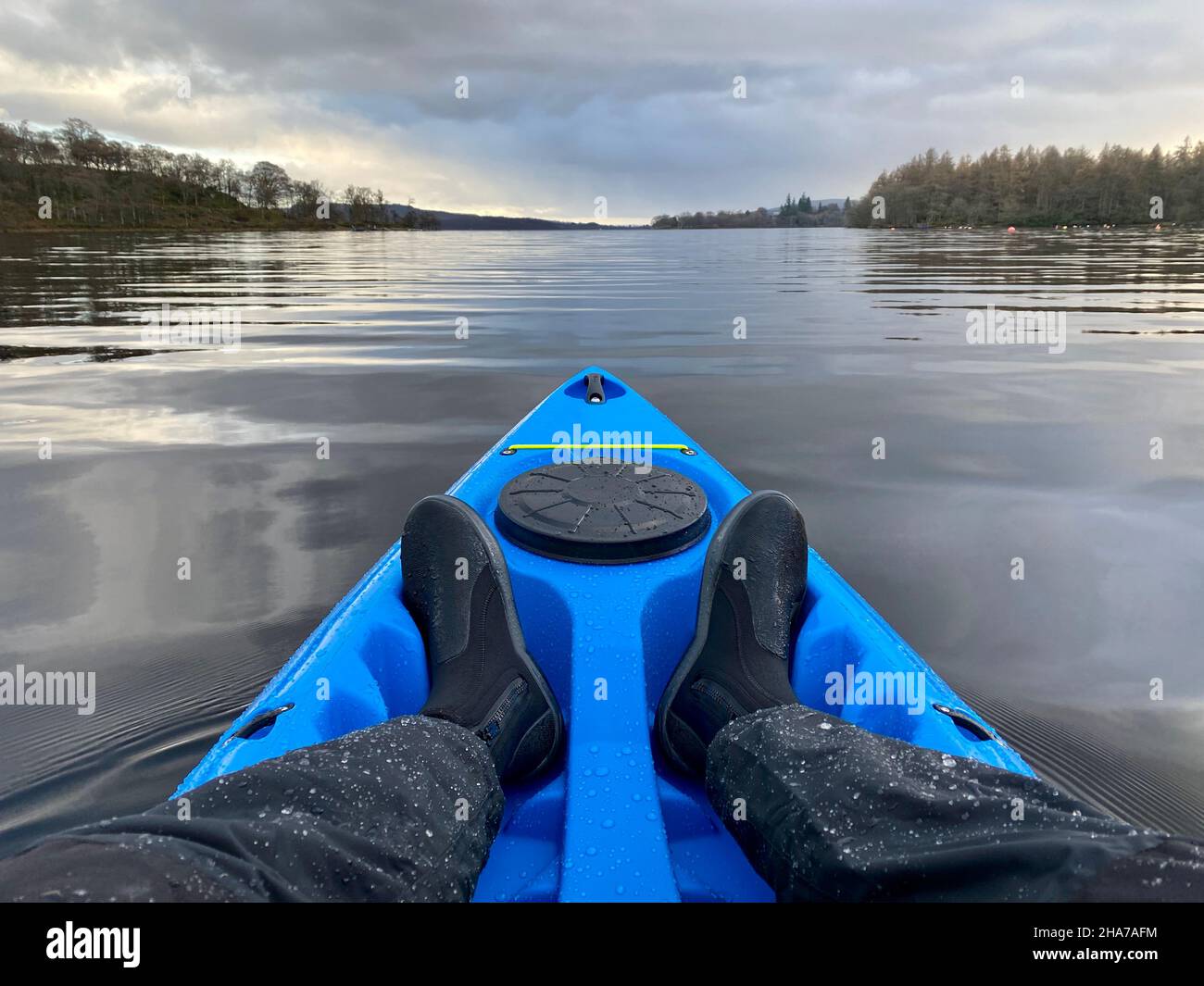 Blue kayak on open water at Loch Lomond Stock Photo - Alamy