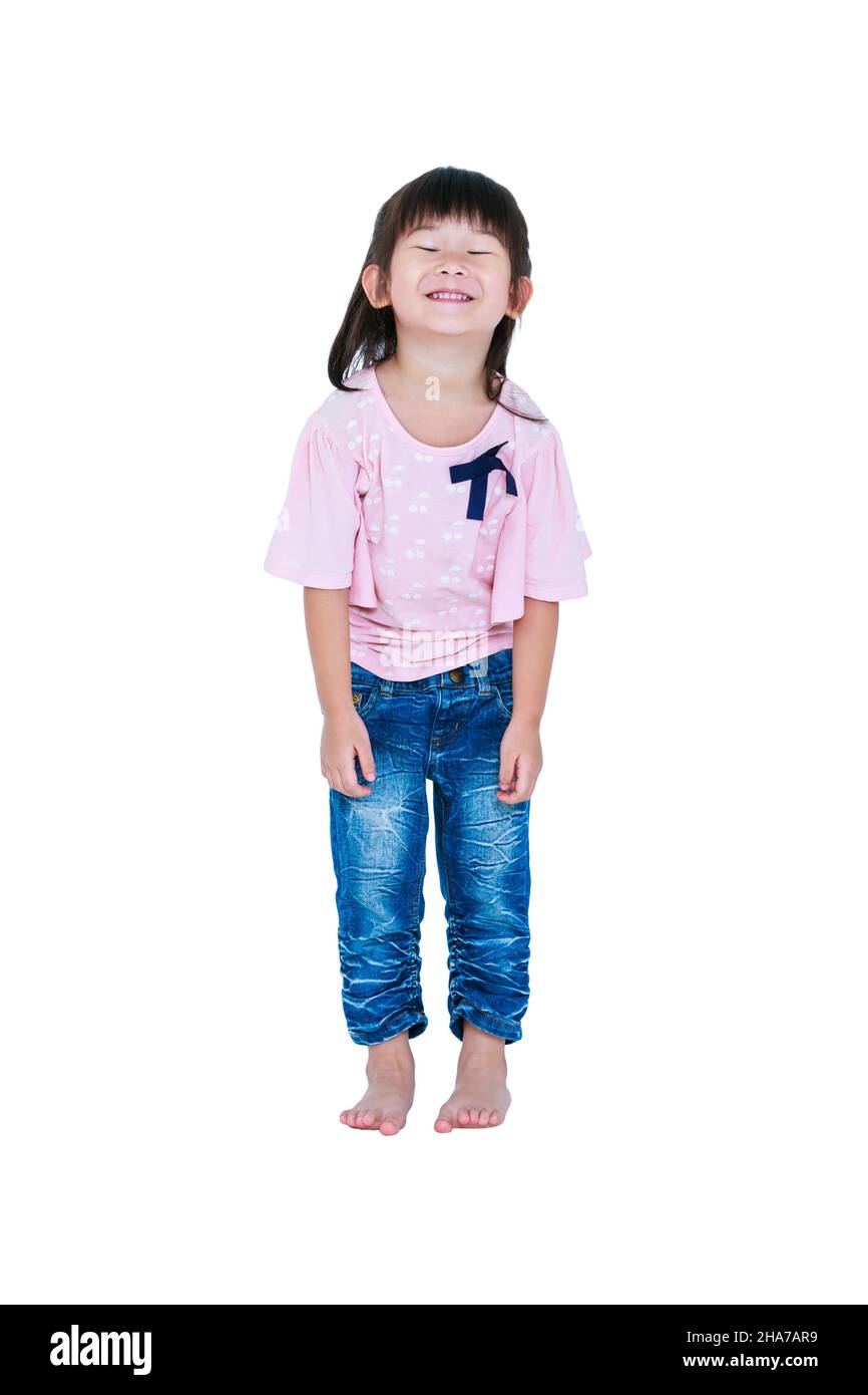 Full body of happy asian child posing in the studio, isolated on white ...