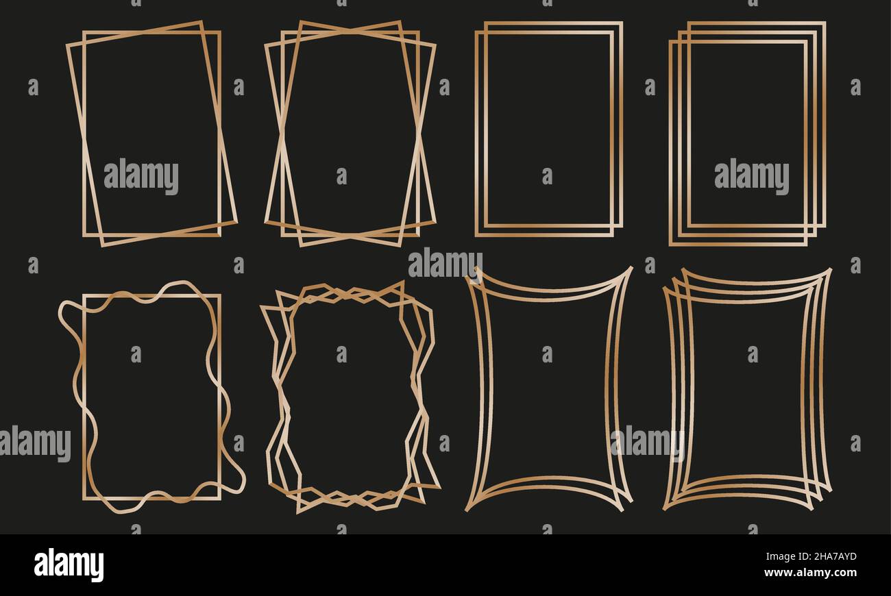 Golden geometric frames with rectangle. Art deco style, rectangle ...