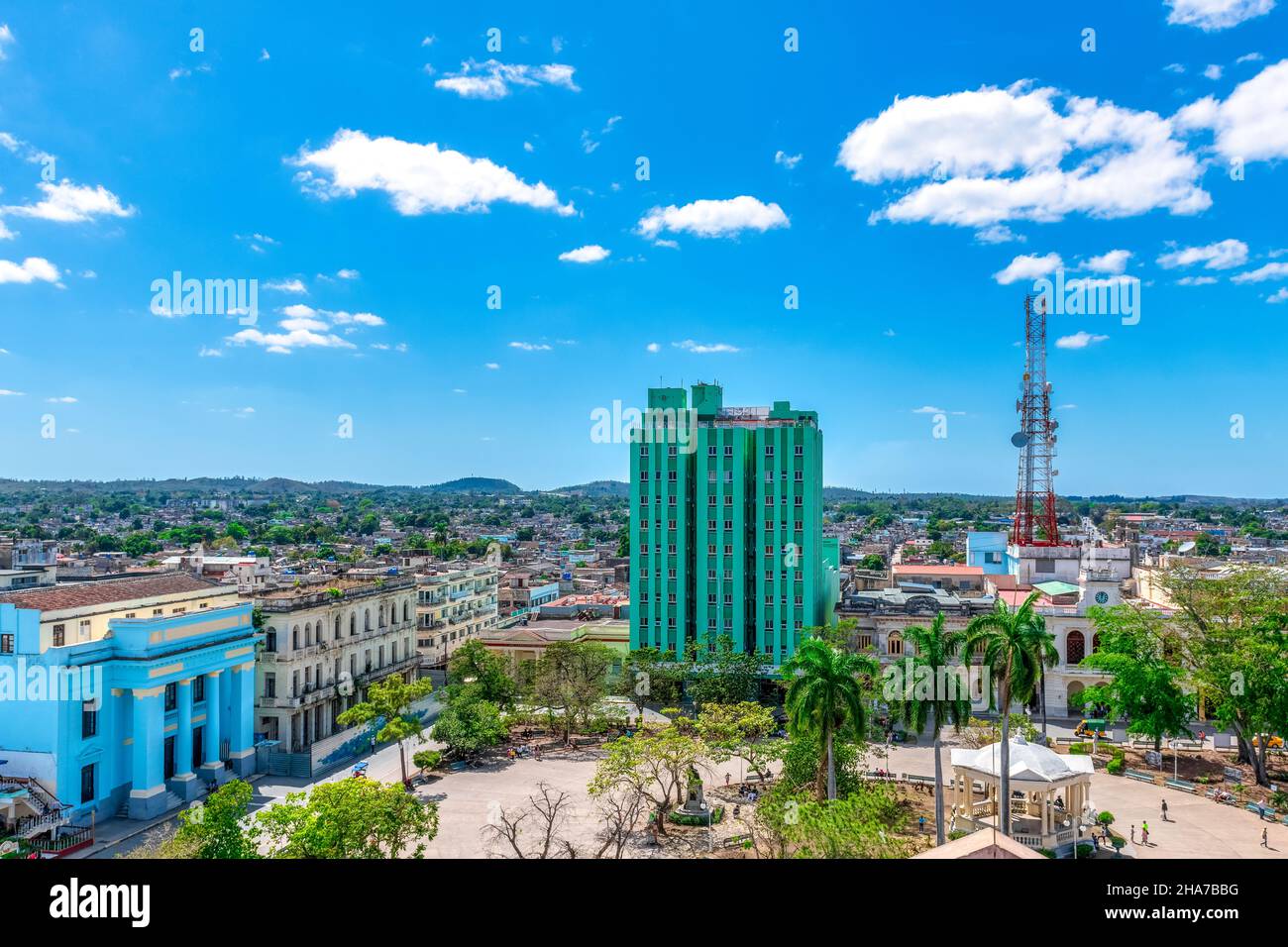 Aerial view of the Hotel Santa Clara Libre (green taller building) and ...