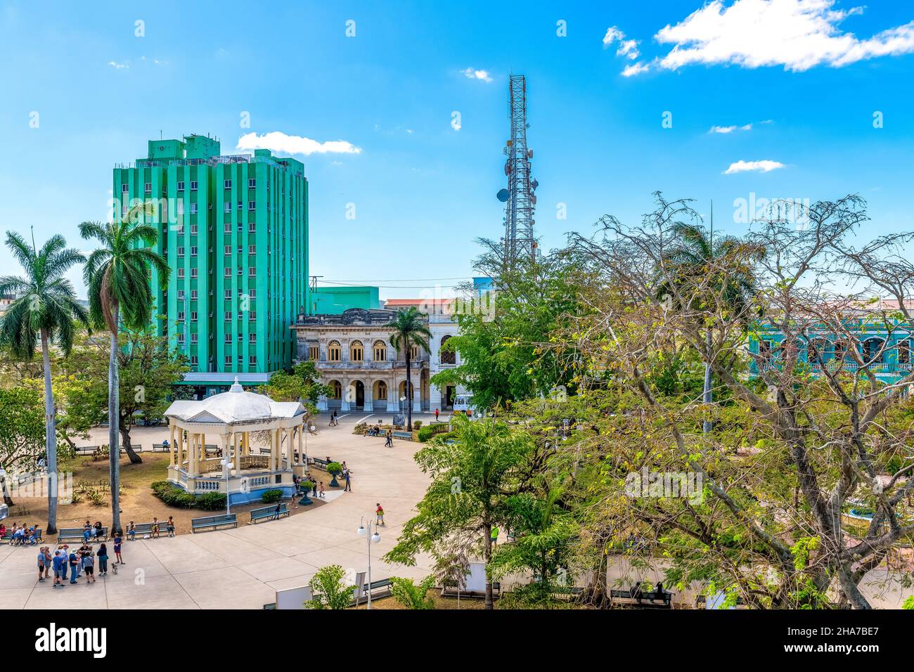 Aerial view of the Hotel Santa Clara Libre (green taller building) and ...