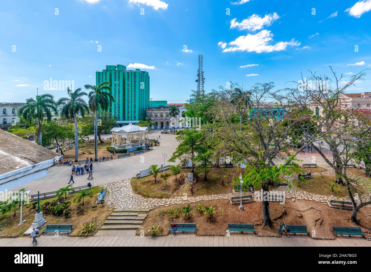 Aerial view of the Hotel Santa Clara Libre (green taller building) and ...
