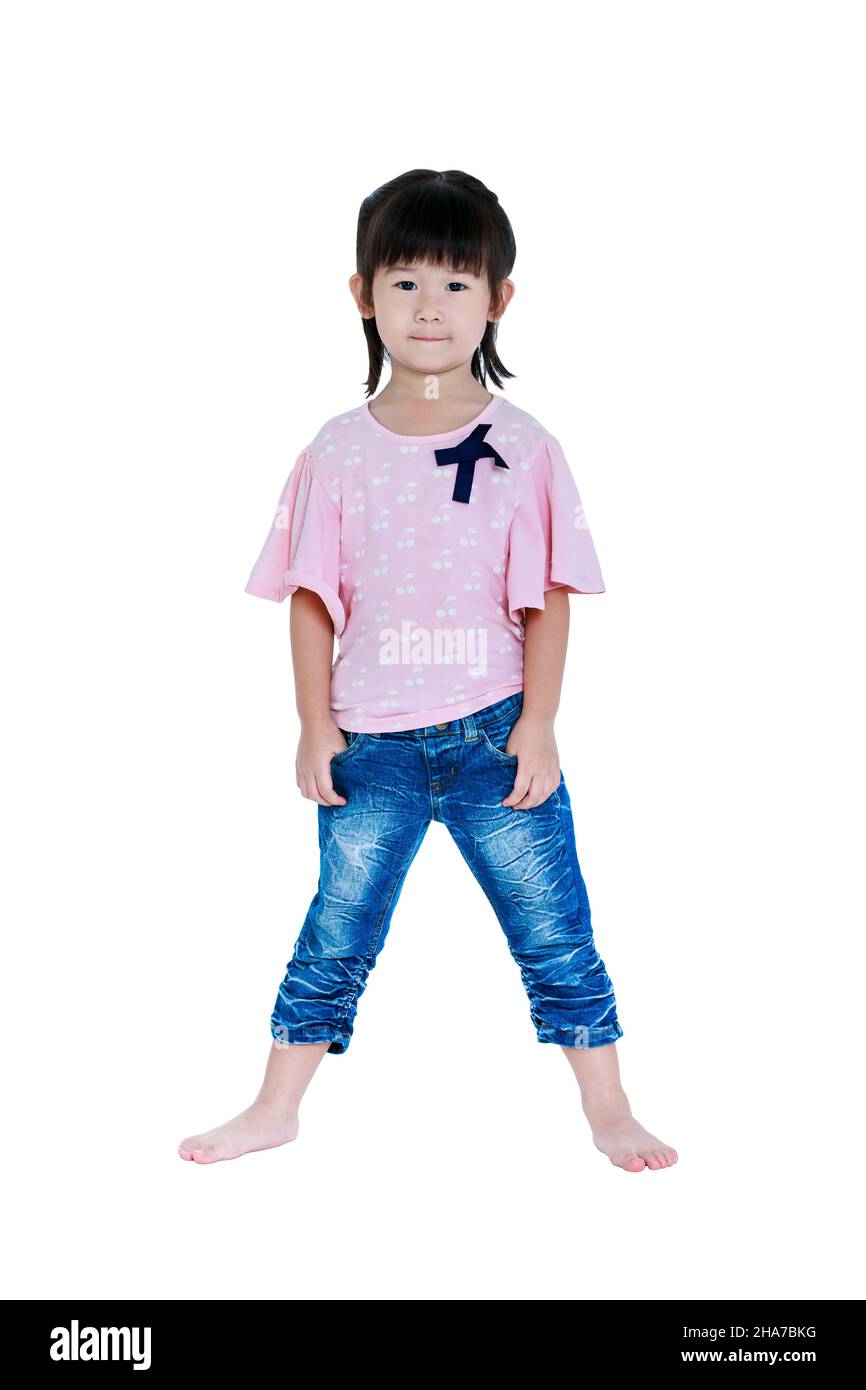 Full body of happy asian child posing in the studio, isolated on white ...