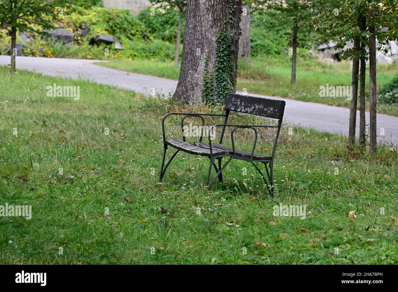 Vienna, Austria. The Vienna Central Cemetery. Bench at the central ...