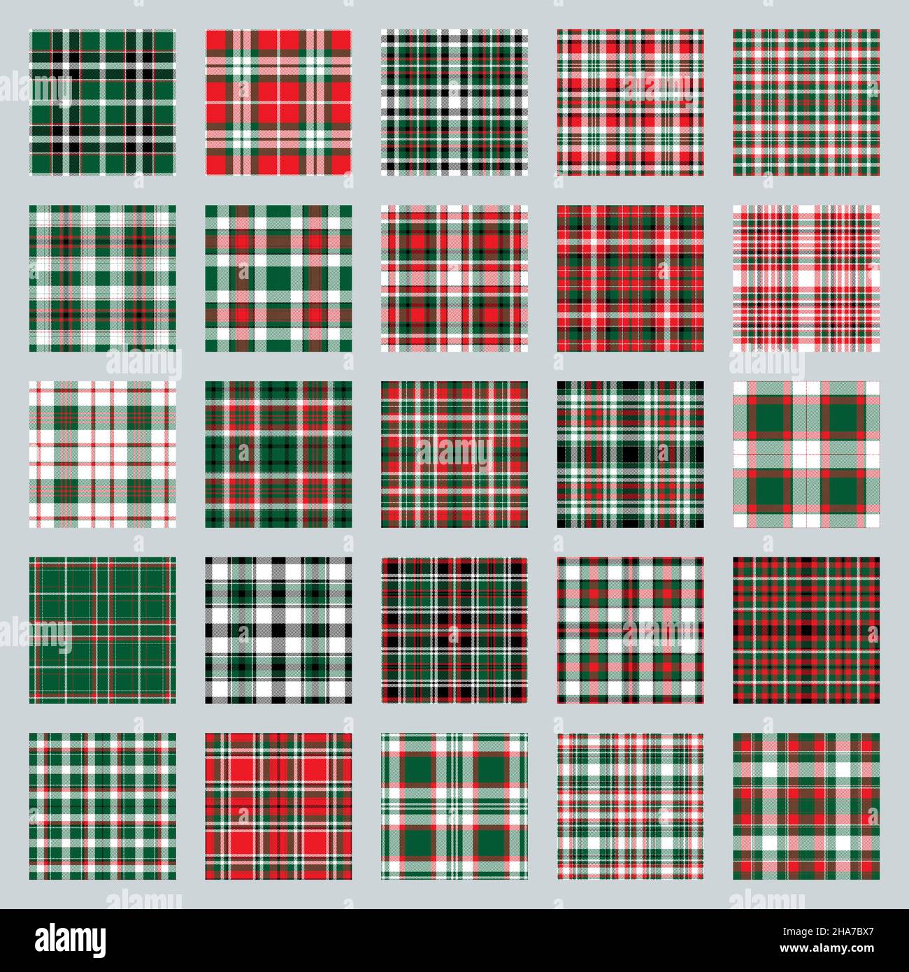 Christmas Pattern seamless of green, red and white vector plaid. Set ...