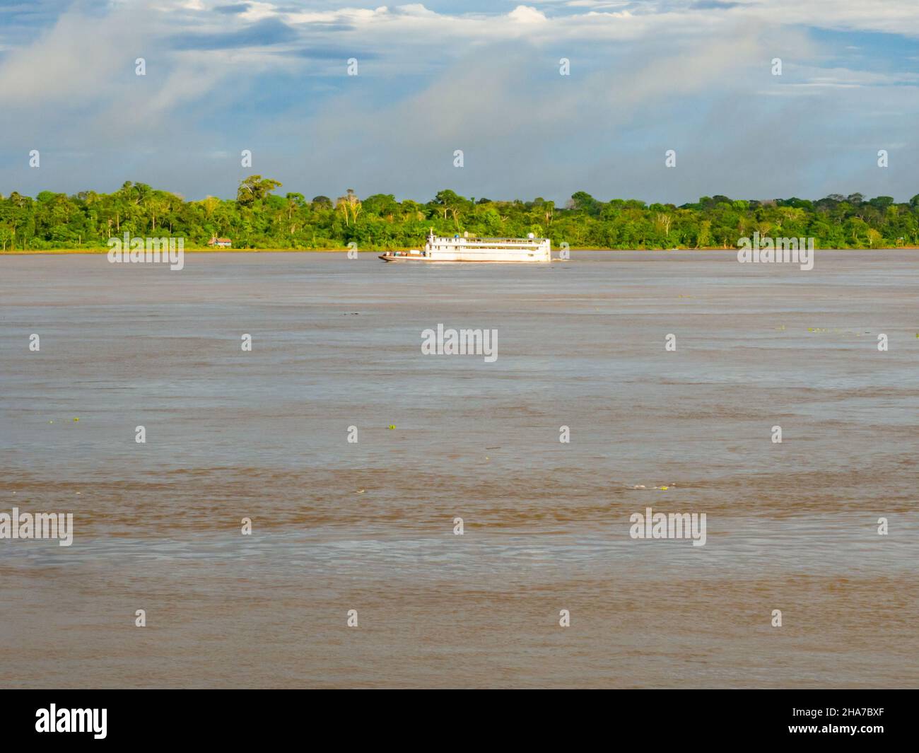Amazon River, Peru - May, 2016: View of the big ship on the Amazon ...
