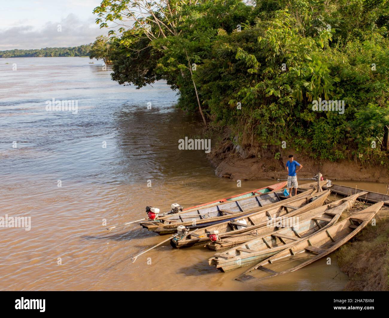 Amazonia, Peru- May, 2016: Water traffic in the rain forest of the ...