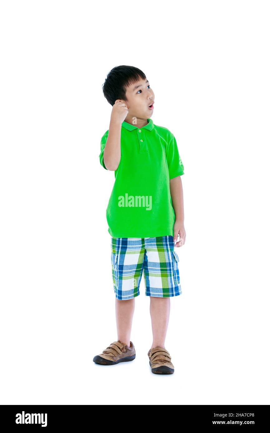 Attractive of asian child surprised. Child open mouth and put hand to ...