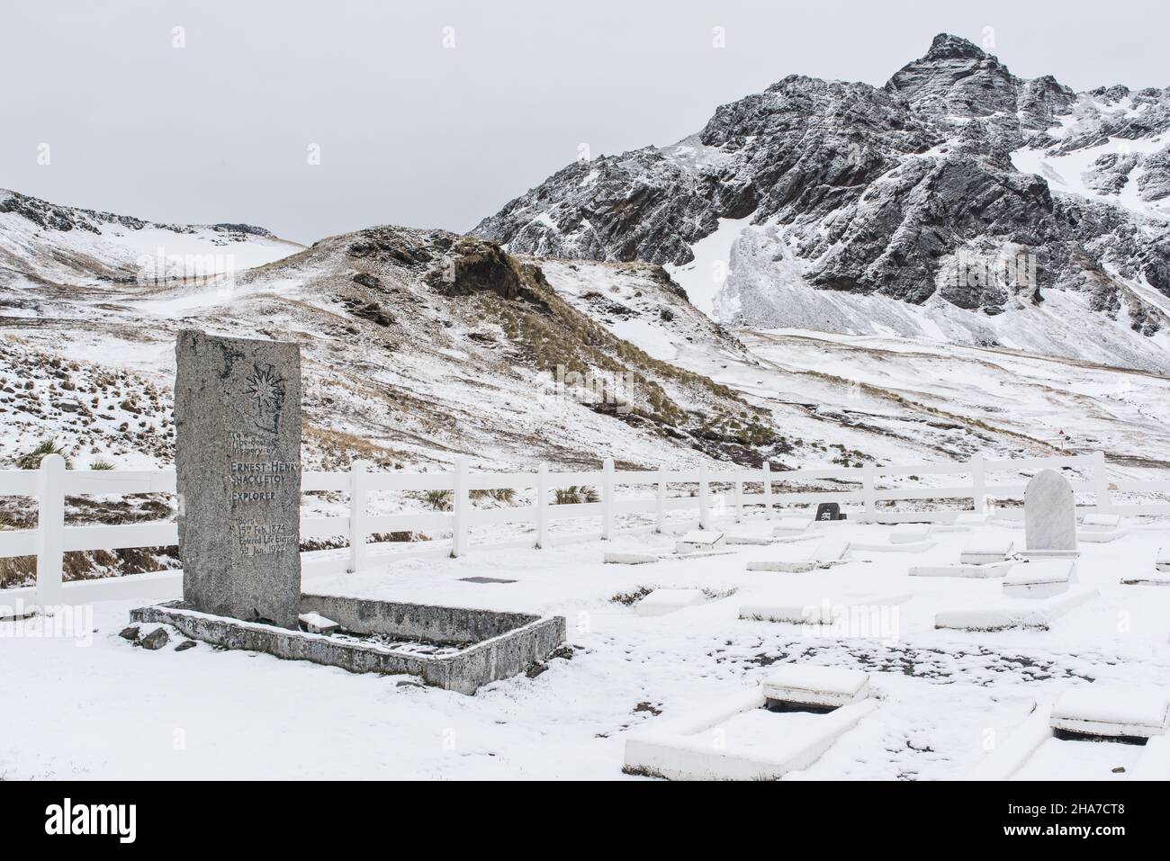 The gravestone of Edward Shackleton in the cemetery at Grytviken, South ...