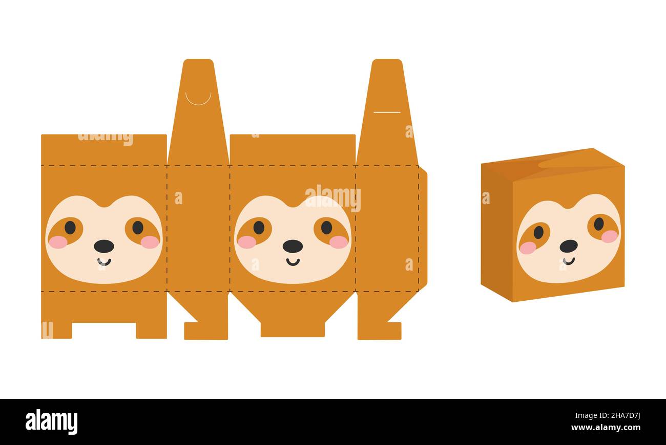 Simple packaging favor box sloth design for sweets, candies, presents ...