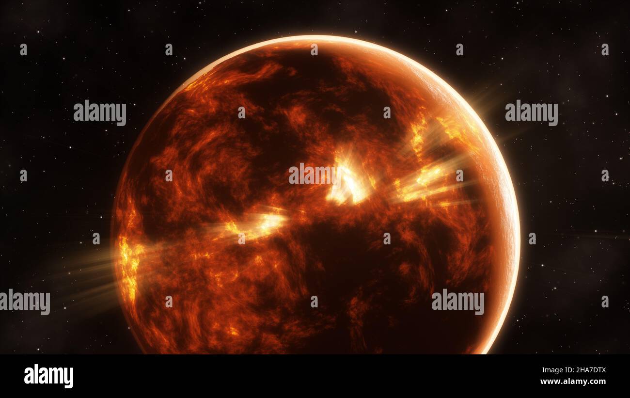 3d illustration of a glowing red planet in space with stars Stock Photo ...